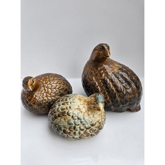 Accents | Ceramic Quail Figurines Set Of Glazed Pottery Bird Statues ...